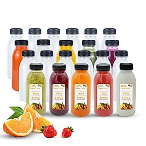 Holotap 42 Pcs 10 OZ Plastic Bottles with Caps, Empty PET Clear Disposable Bulk Juice Bottles with Black Tamper Evident Lids for Juicing, Protein Drinks and Other Beverage Containers