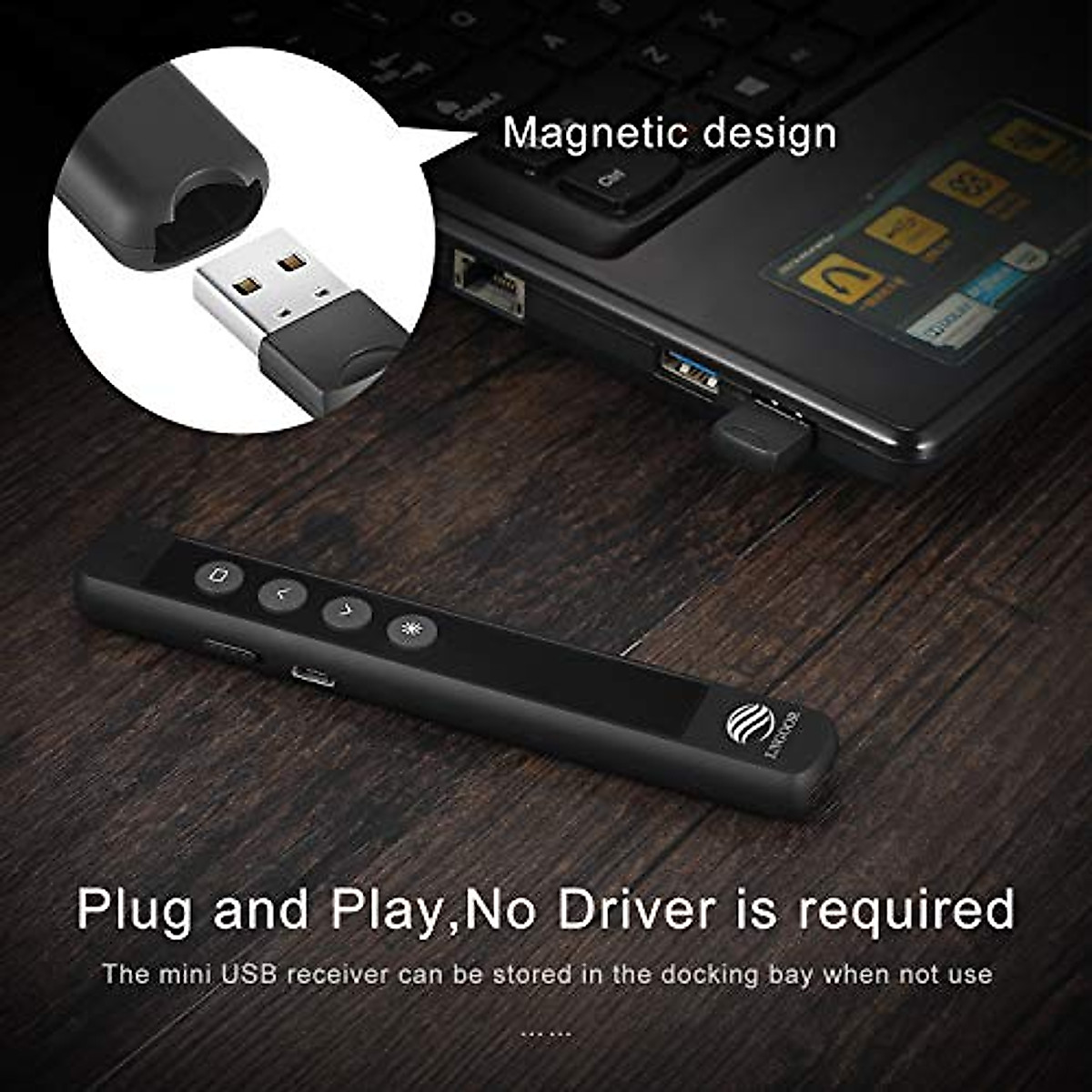 Presentation Clicker, LNGOOR Presentation Remote Rechargeable RF 2.4GHz Wireless Presenter Powerpoint PPT Keynote Slide Clicker with Laser Pointer Support Hyperlink