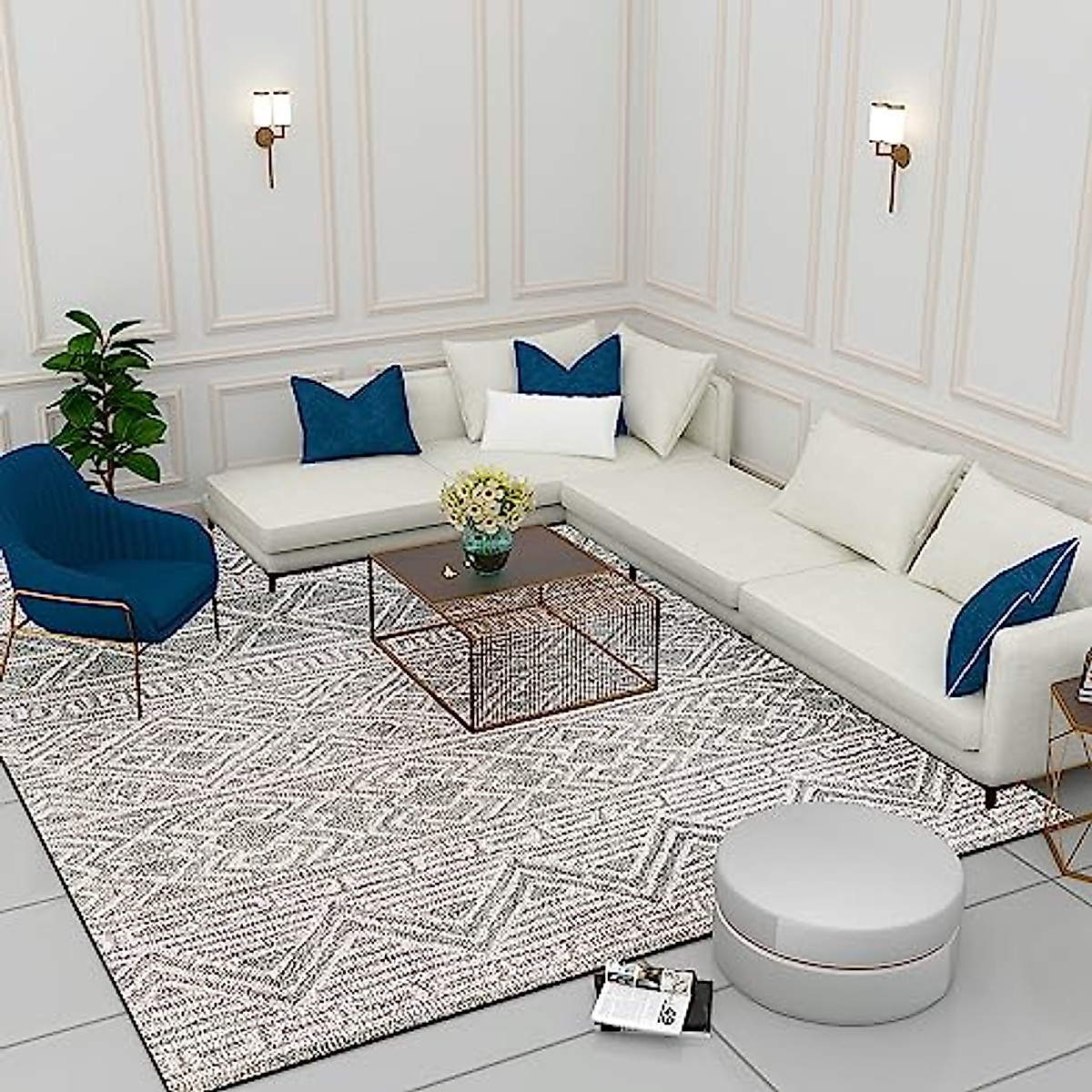 Handicrafts Home Wool Rug - 8x10 feet Handmade Area Rug - Premium Hand-Tufted Wool Boho Area Rug - Modern Decorative Rug for Office, Home, Hallway - Made in India - Still River Grey