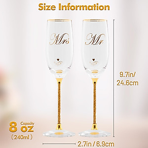 DUJUST Crystal Glass Wedding Champagne Flutes, Mr & Mrs Champagne Glasses with Handcrafted Gold Rim & 24K Gold Leaf Flakes, Square Bride and Groom Champagne Flutes, Valentine's Day Gift, Gift Package