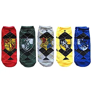 Hyp Harry Potter House Crests Argyle Pattern Juniors/Womens 5 Pack Ankle Socks