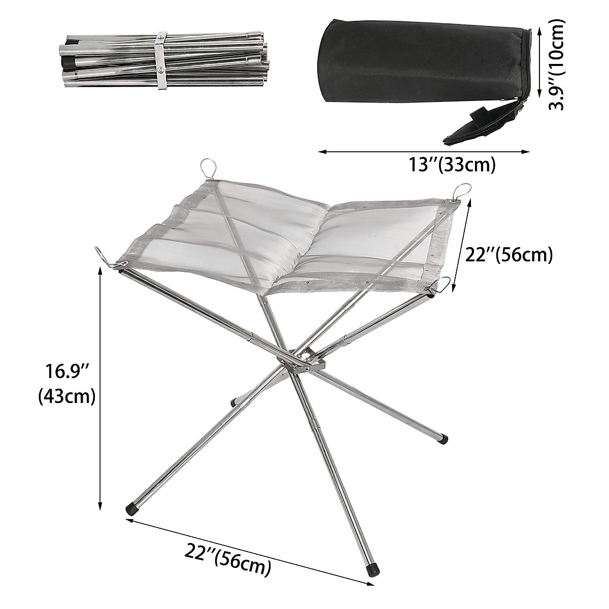 Finderomend Portable Fire Pit for Camping 22 Inch Mesh Collapsible Folding Fire Pit with Stainless Steel for Campfire, Outdoor, Camping and Travel- Include Carry Bag