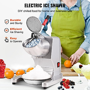 VEVOR Ice Crushers Machine, 220lbs Per Hour Electric Snow Cone Maker with 4 Blades, Stainless Steel Shaved Ice Machine with Cover and Bowl, 300W Ice Shaver Machine for Home and Commercial Use, Silver