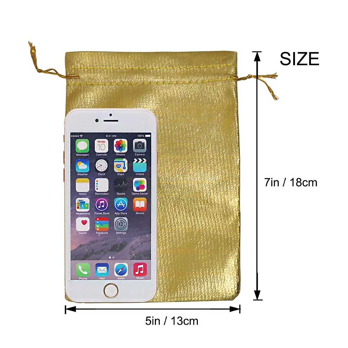 HRX Package Gold Gift Bags Drawstring 100pcs, 5 x 7 inches Jewelry Pouches Party Favor Goody Bags for Wedding Birthday Christmas Candy Bar
