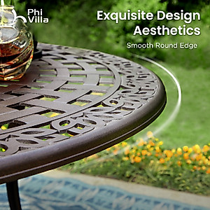 PHI VILLA Cast Aluminum Patio Dining Set for 6 Person, 7 Piece Outdoor Patio Set with 54" Dia Cast-Top Aluminum Table(2.1" Umbrella Hole) and 6 Swivel Rockers Dining Chairs with Seat Cushions