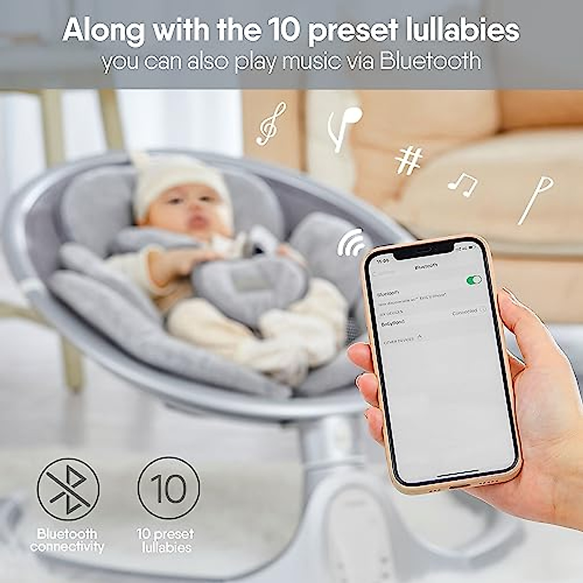 BabyBond Baby Swings for Infants, Bluetooth Infant Swing with Preset Lullabies, 5 Point Harness Belt, 5 Speeds and Remote Control - Portable Baby Swing for Indoor and Outdoor (New Version)