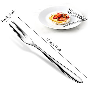 KALIONE 4 Pcs Two Prong Fruit Forks Set,Stainless Steel Cocktail Forks Tasting Appetizer Forks Multi-Purpose Seafood Forks Table Dinner Fruit Forks Small Dessert Cake Forks for Party Supplies (Silver)
