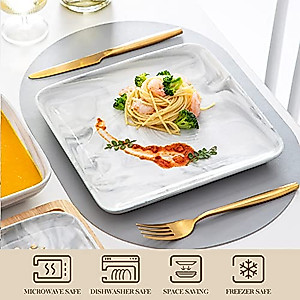 MALACASA Plates and Bowls Sets, 16 Piece Porcelain Square Dinnerware Sets for 4, Marble Dish Set with Dinner Plates, Dessert Plates, Soup Plates and Bowls, Modern Dishes Dinnerware Set, Series IVY