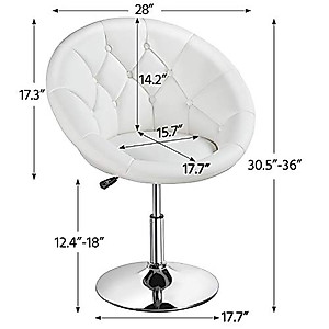 Yaheetech Vanity Chair Makeup Chair Swivel Accent Chair Height Adjustable Round Back Tilt Chair with Chrome Frame for Makeup Room, Living Room, White