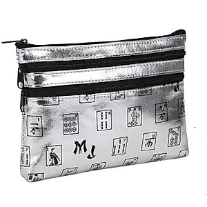 Mah Jongg Direct Silver Pattern 3-Zipper Purse, holds 2023 card, easy to clean, designer style