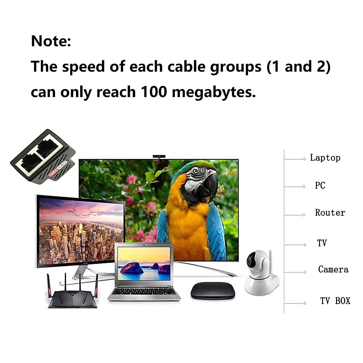 (A-Pair) RJ45 Splitter Adapter,SinLoon Ethernet Cable Splitter, RJ45 Network Extension Connector Ethernet Cable Sharing Kit for Router TV Box Camera PC Lapop (Black)
