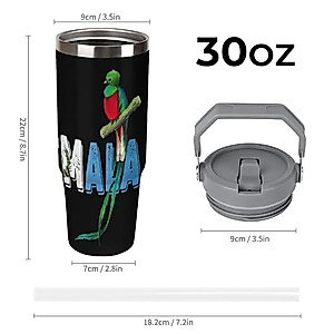 Guatemala Flag And Guatemala Quetzal Bird 30 OZ Insulated Tumblers with Handle And Straw Leakproof Vacuum Insulated Stainless Steel Water Bottle for Car Fishing Travel