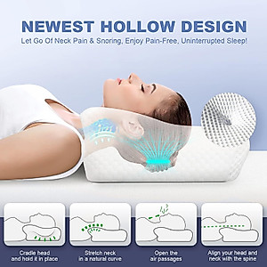 Famedio Adjustable Cervical Pillow for Neck Pain Relief, Hollow Bed Memory Foam Plus Support, Odorless Orthopedic Bed Pillows for Sleeping, Shoulder Pillow for Side Back Stomach Sleeper