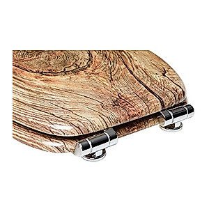 Sanilo ROUND, Silent Slow Close, Molded Wood, Adjustable Toilet Seat, Rustic