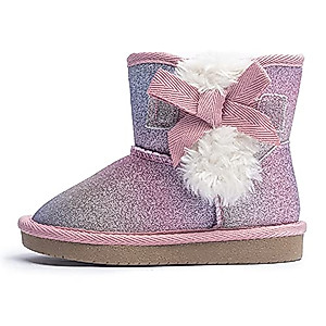 KRABOR Toddlers/Little Girls Boots,Glitter Warm Winter Snow Shoes with Cotton Lining and Cute Bow Magic Pink Size 1