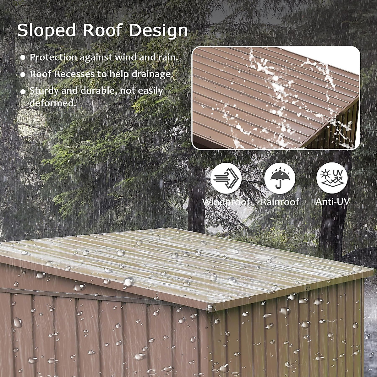 Outdoor Storage Shed, 6 x 4 ft, Galvanized Metal, Brown, for Garden, Backyard, Lawn, Terrace Tool Storage