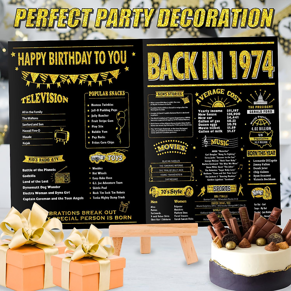 InstaDecor 50th Birthday Card Gifts for Women or Men, Happy and Funny 50 Year Old Birthday Greeting Card for Husband or Wife, Jumbo 8x10 Inch Print, Gold Laser