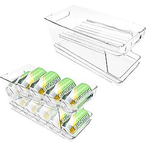 2 Tier Auto Rolling Soda Can Organizer for Refrigerator Freezer & Countertop Pantry Cabinets Beverage Dispenser Rack Clear BPA-FREE Plastic Stacking Container, Clear Transparent Plastic