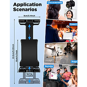 LZSIG Updated Tablet Mount Holder for Mic Stand, Adjustable Microphone Music Stand iPad iPhone Holder Stand, Compatible with Kindle, Android, All 4.7 to 13.5-inch Tablets & Smartphones (L)