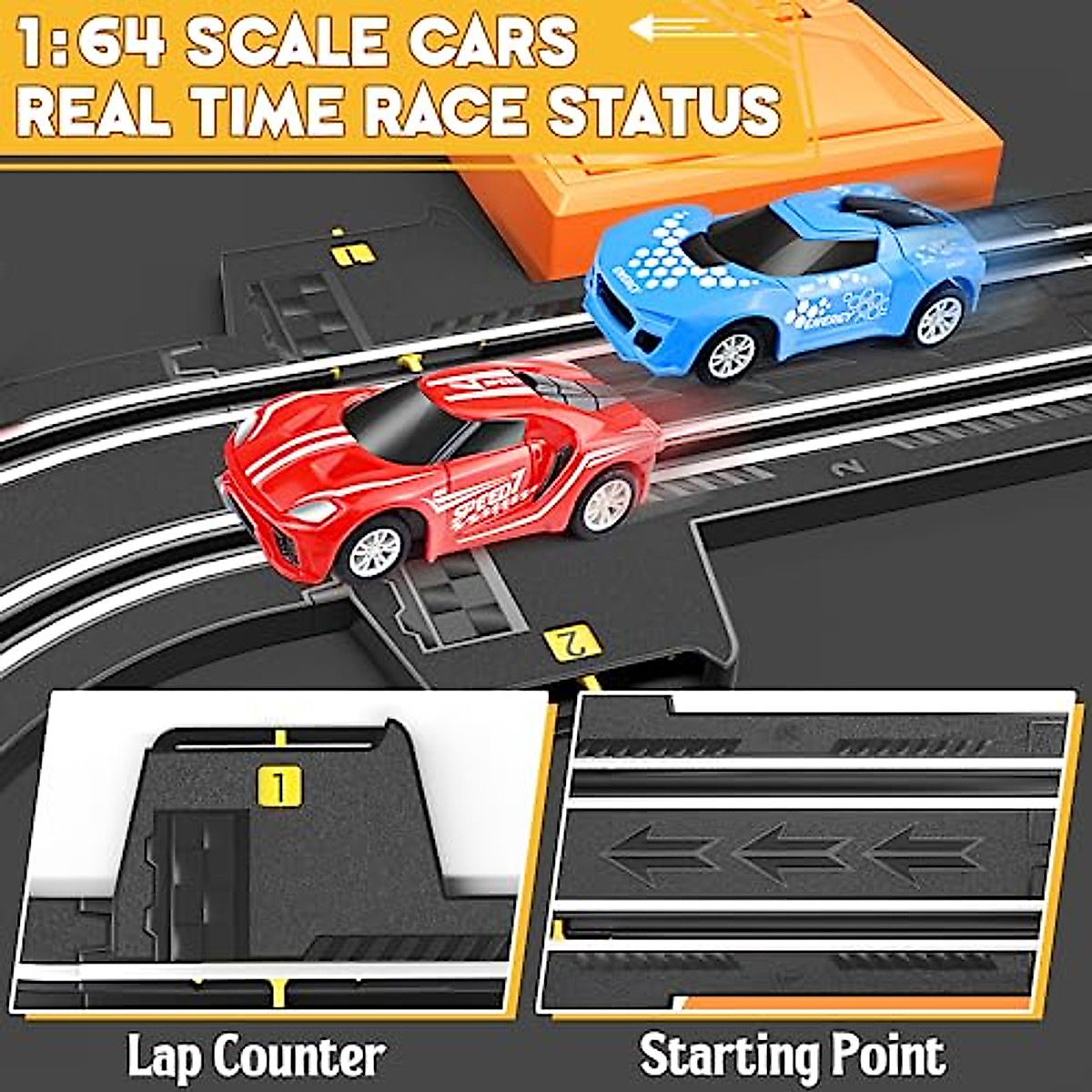 EsiPlay Slot Car Race Track Sets, Electric Boys Toys Race Car Track with 4 Slot Cars, 2 Controllers, Lap Counter, Dual Racing Game Circular Overpass Track, Gifts for Kids Age 3 4 5 6 7 8-12