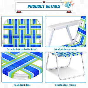 COSTWAY 6pcs Folding Beach Chair Camping Lawn Webbing Chair Lightweight 1 Position Blue
