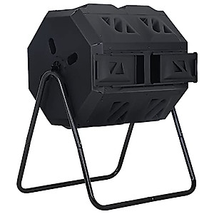 MGHH Outdoor Composting Bins, Tumbling Composter Dual Rotating Batch Compost Bin, for Yard Waster 43 Gallon Black Door