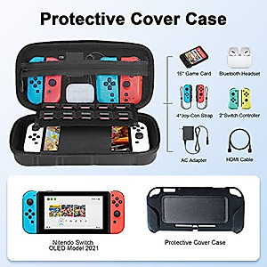 ESTARER Carrying Case for Nintendo Switch OLED Hard Travel Case, Storage Protective Cover Carry bag Pouch w/16 Game Card Cartridges,Black