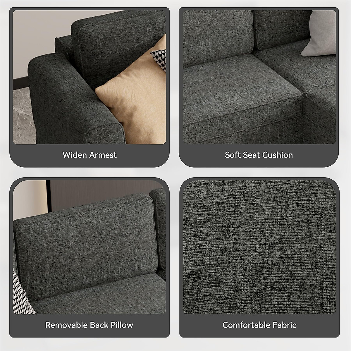 Modular Sectional Sofa, Convertible Middle Seat Sectional Couch with Storage, Reversible 1 Seat Modular Sofa Couch for Living Room, Fabric & Soft Supportive, Dark Grey