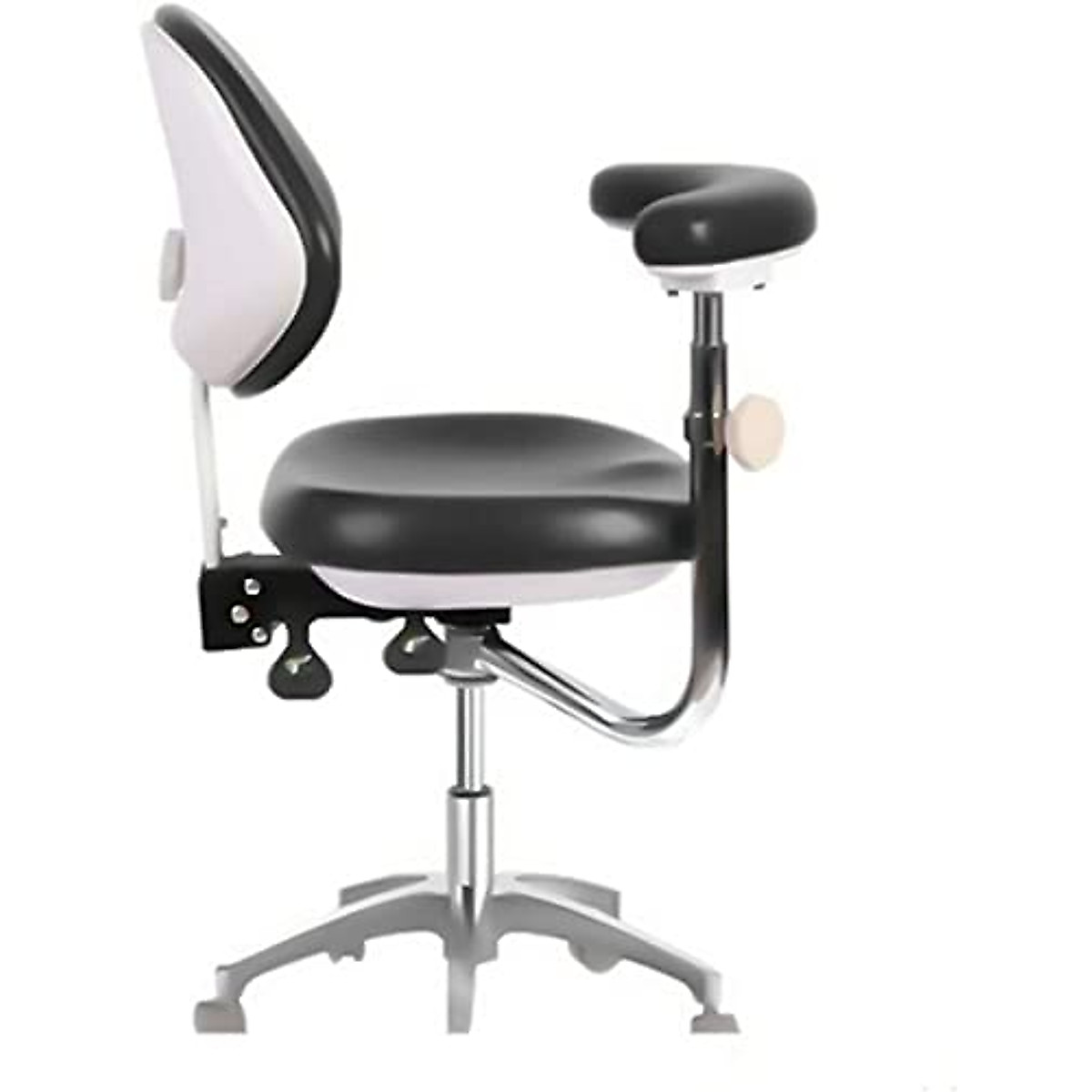 DOC.ROYAL Black Dental Adjustable Doctor's Stool Assistant Chair+360 Degree Rotation Armrest PU Lether