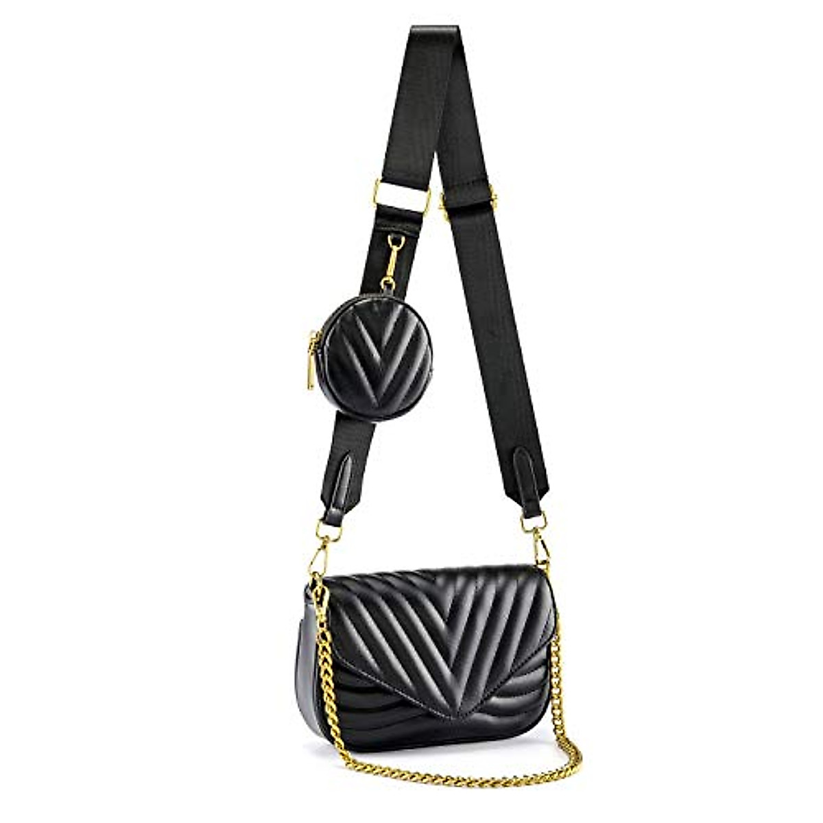 CHIC DIARY Crossbody Bag for Women Multipurpose Clutch Purse Shoulder Handbag with Coin Purse and Chain (Small, Black)