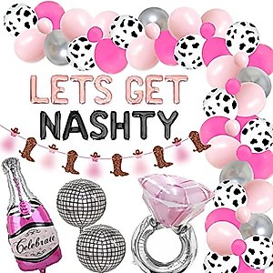 71 Packs Nashville Bachelorette Party Kit Pink and Cow Print Balloon Arch Disco Ball Mylar Balloon for Nash Bash Bachelorette Party Decorations