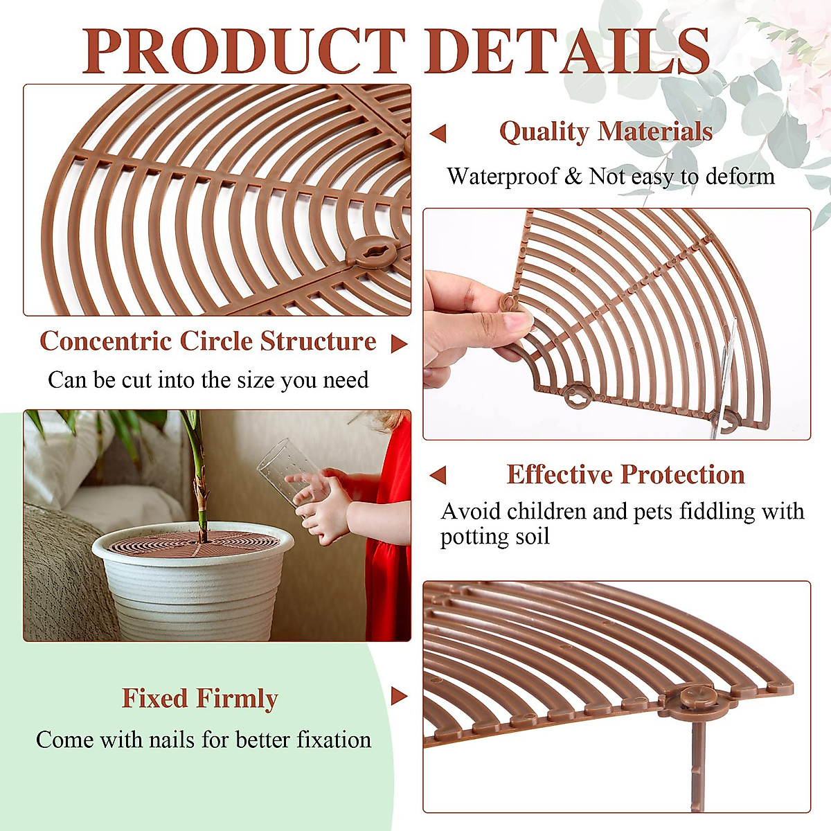 Sawysine 3 Pcs Plant Pot Cover Plant Protector from Animal Plant Pot Grid with Center Cutout Flower Cover Soil Protectors for Plants(Coffee, 11.8 In)