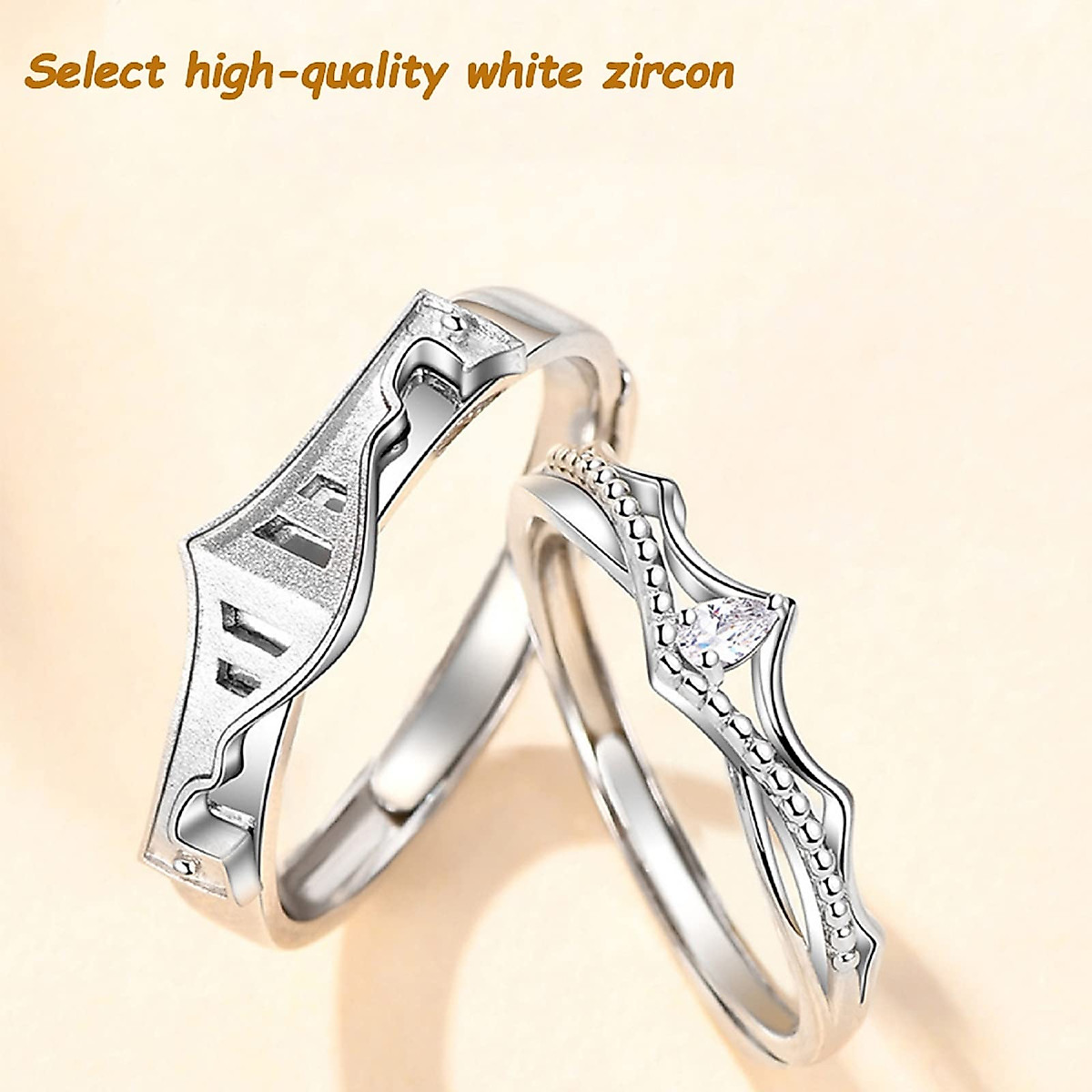 JASXEYO wedding ring sets for him and her，promise rings for couples，promise rings for her，matching rings for couples，dainty rings，Adjustable Princess and Knight Rings Set His and Hers (women's)