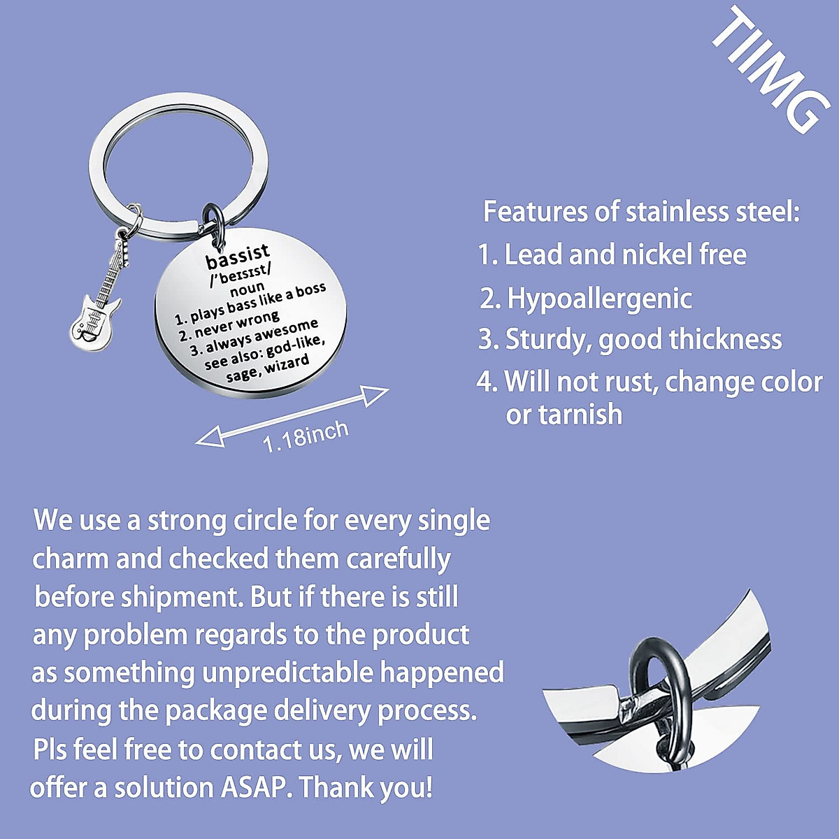 TIIMG Bassist Essential Keychain Gift Bass Guitar Player Gift Rock band Bassist Gift Bass Player Definition Keychain (Bassist US)