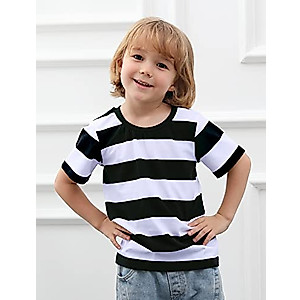 COSLAND Boys Short Sleeve Striped T-Shirt Crew Neck Tee Small, Black and White