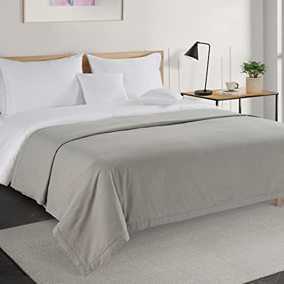 LANE LINEN Twin Size Blanket for Bed – 100% Cotton Oversized Throw for Couch - 320GSM Lightweight Soft Breathable 3-Layer Cooling Summer Blanket – Percale Weave – Self Softening – 68”x90” Silver