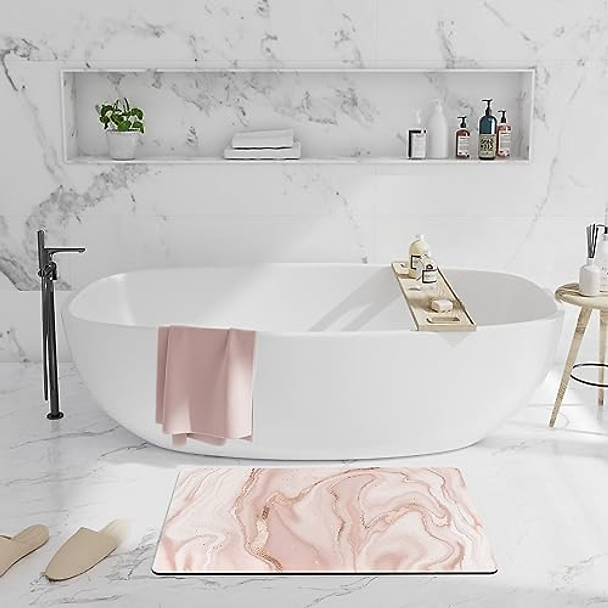 DEXI Bath Mat Rugs Bathroom Floor Mat Super Absorbent Ultra Thin Low Profile Non Slip Quick Dry Washable Carpet for Sink Shower Toilet, 17"x32" Coral Pink