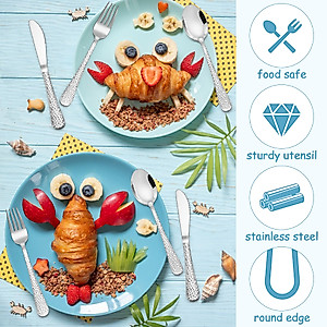 E-far 12-Piece Toddler Silverware, Stainless Steel Kids Preschooler Utensils with Adult Look, Hammered Flatware Includes 4 Forks 4 Spoons 4 Knives, Safe for Self Feeding, Non-Toxic & Dishwasher Safe