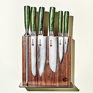 HexClad 7 Piece Knife Set - 6 Piece Damascus Essential Knife Set & Magnetic Knife Block, Comes with Chef's, Santoku, Bread, Utility and Pairing Knife and Walnut Knife Block