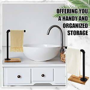 Juexica Hand Towel Holder Stand 15 Inch Farmhouse Towel Holder Towel Racks Hand Towel Stand with Heavy Base for Bathroom Kitchen Countertop Desktop Standing, Black (L Style)