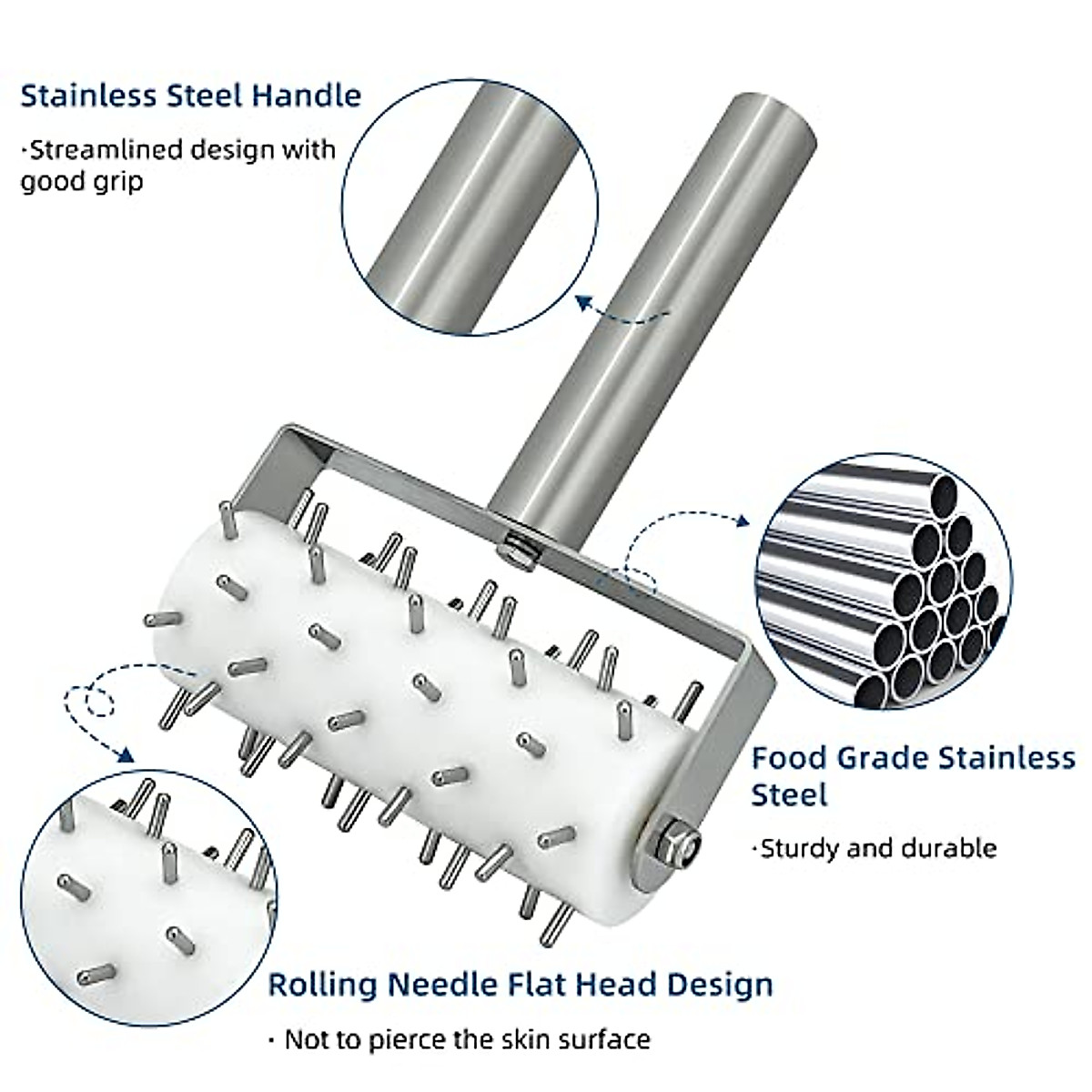 DOXILA Pizza Dough Docker Roller Pins Pastry Dough Tool, Stainless Steel Handle Roller Pin Puncher for Cake Pie Cookies Bread Pastry Baking Cooking Tool