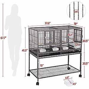 Topeakmart 2 Pack Divided Breeder Parakeet Canary Lovebird Finch Budgie Bird Cages W/Rolling Stand