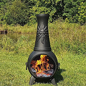 Sun Fire Outdoor Chiminea Fireplace by The Blue Rooster - Rust-Free Cast Aluminum Deck or Patio Firepit