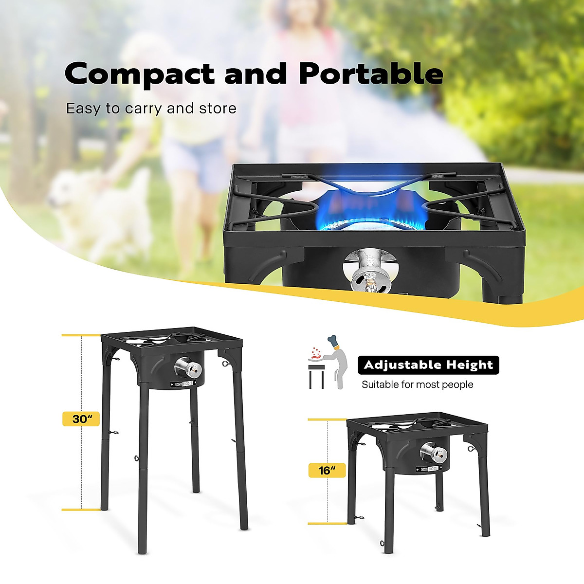 VIVOHOME 100,000 BTU Single Burner Propane Gas Stove, Portable Outdoor Camping Stove with Adjustable Legs, High-Power Cooking Stove for Camping, Backpacking, Backyard, Tailgating