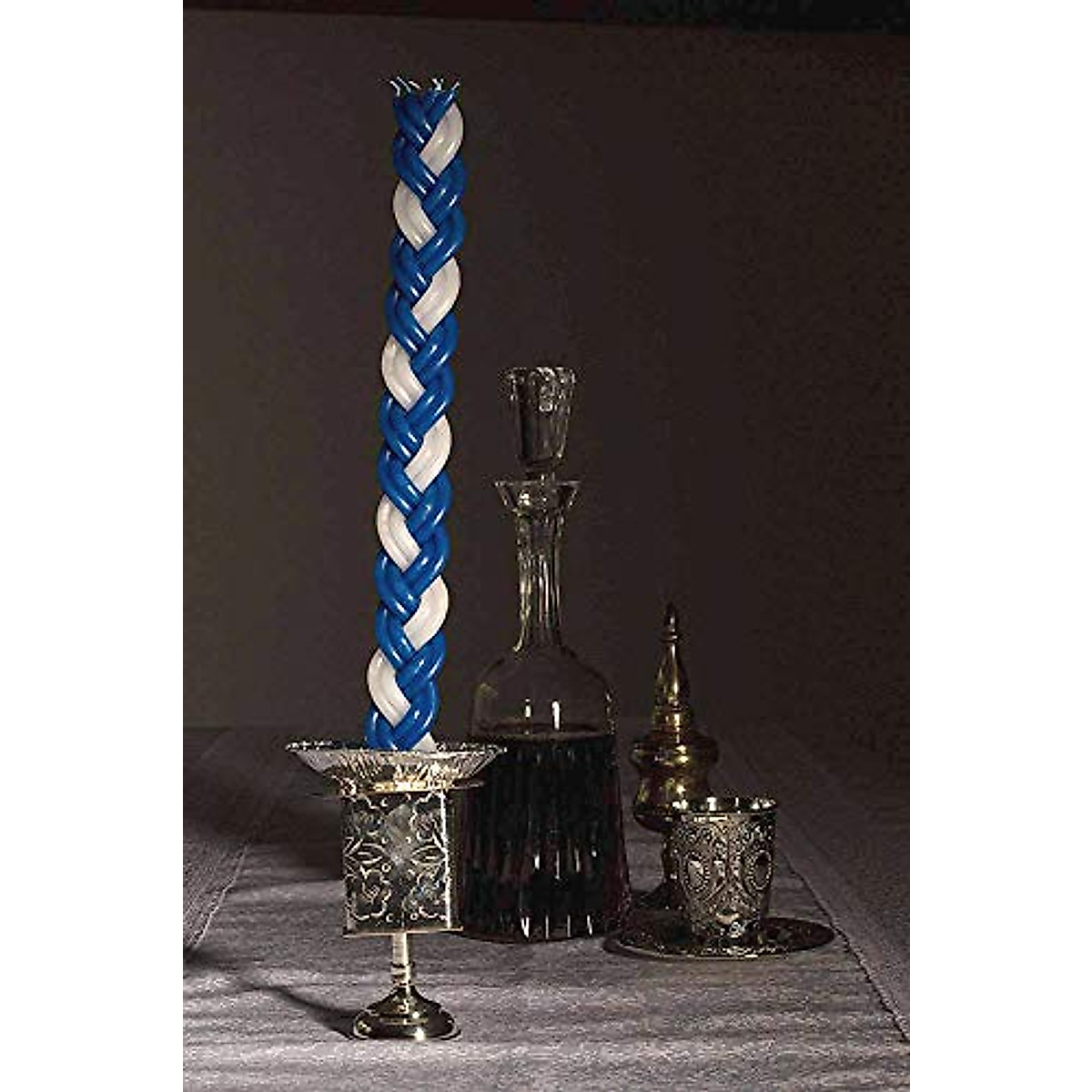Braided Havdalah Candle - Large Blue and White Paraffin Wax - Handcrafted Havdallah Candle - Shabbat Judaica Gift - Ner Mitzvah