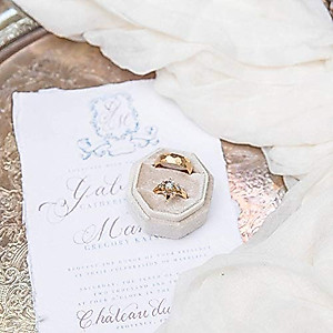 BLUTETE Velvet 2 Slots Jewelry Ring Box Engagement Wedding Box Keepsake Box Bridal Photo Ring Double Slots Octagon (Champagne)