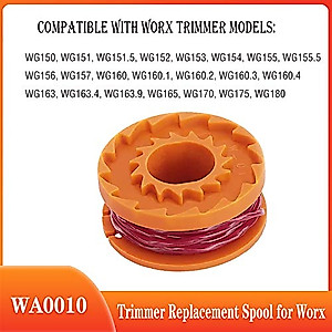 WA0010 Replacement Trimmer Spool, Edger Spool Compatible with Worx Trimmer String, Weed Eater String WG180 Spool Refills 10ft 0.065 Inch Trimmer Line, GT Spools, WA0004 Spool, Weed Wacker Parts
