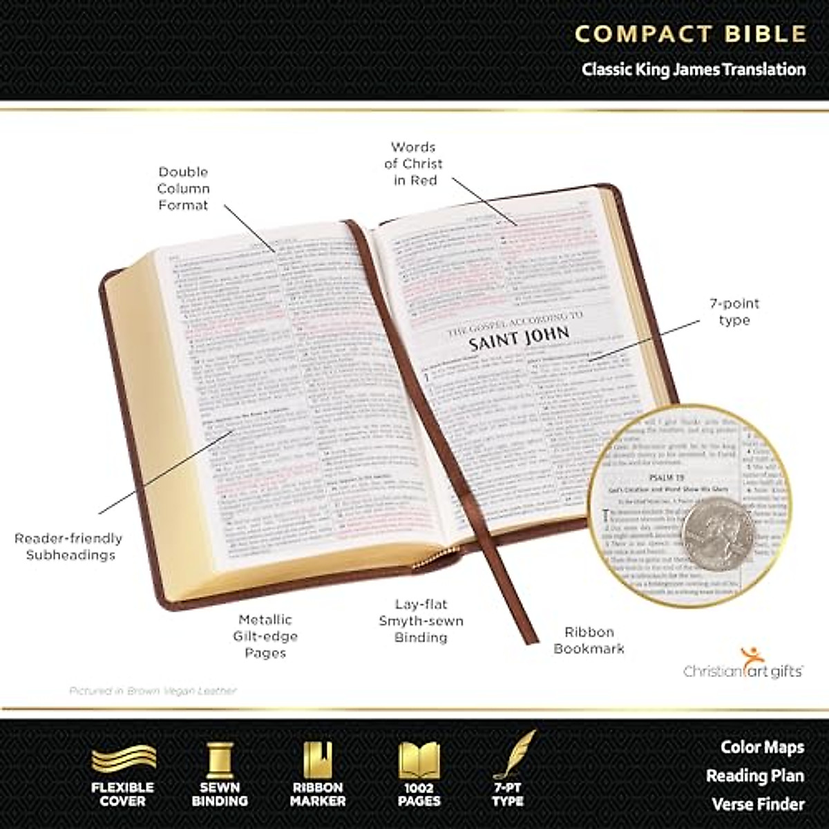 KJV Holy Bible, Compact Faux Leather Red Letter Edition - Ribbon Marker, King James Version, Pink/Burgundy, Zipper Closure (KJV Compact Editions)