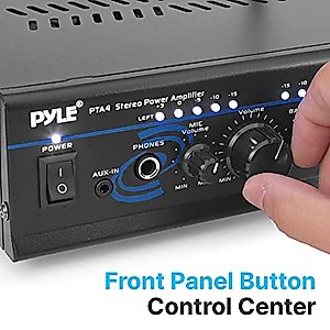 Pyle Home Home Audio Power Amplifier System with Bluetooth - 2X120W Mini Dual Channel Mixer Sound Stereo Receiver Box w/ RCA, AUX, Mic Input - For Amplified Speakers, PA, Theater, Studio Use -PTA4