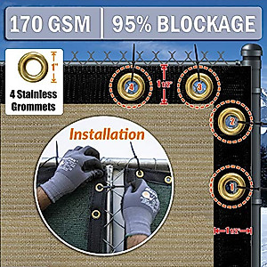 ShadeMart 3' x 14' Beige Fence Privacy Screen Windscreen Shade Fabric Cloth HDPE, 90% Visibility Blockage, with Grommets, Heavy Duty Commercial Grade, Cable Zip Ties Included (We Customize Size)